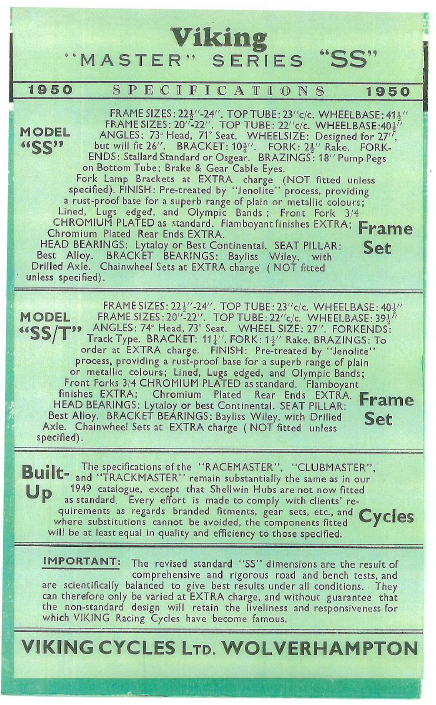 1950 Viking Master Series SS Leaflet – Classic Viking Cycles