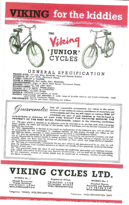 1950 Viking Juvenile and Junior Leaflet – Classic Viking Cycles